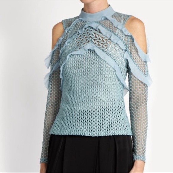 Self-Portrait | Tops | Selfportrait Powder Blue Purl Knit Pattern Lace ...